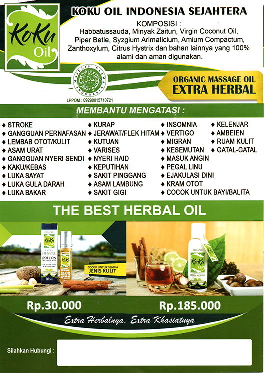 KoKu Oil - Ekstra Herbalnya, Ekstra Khasiatnya